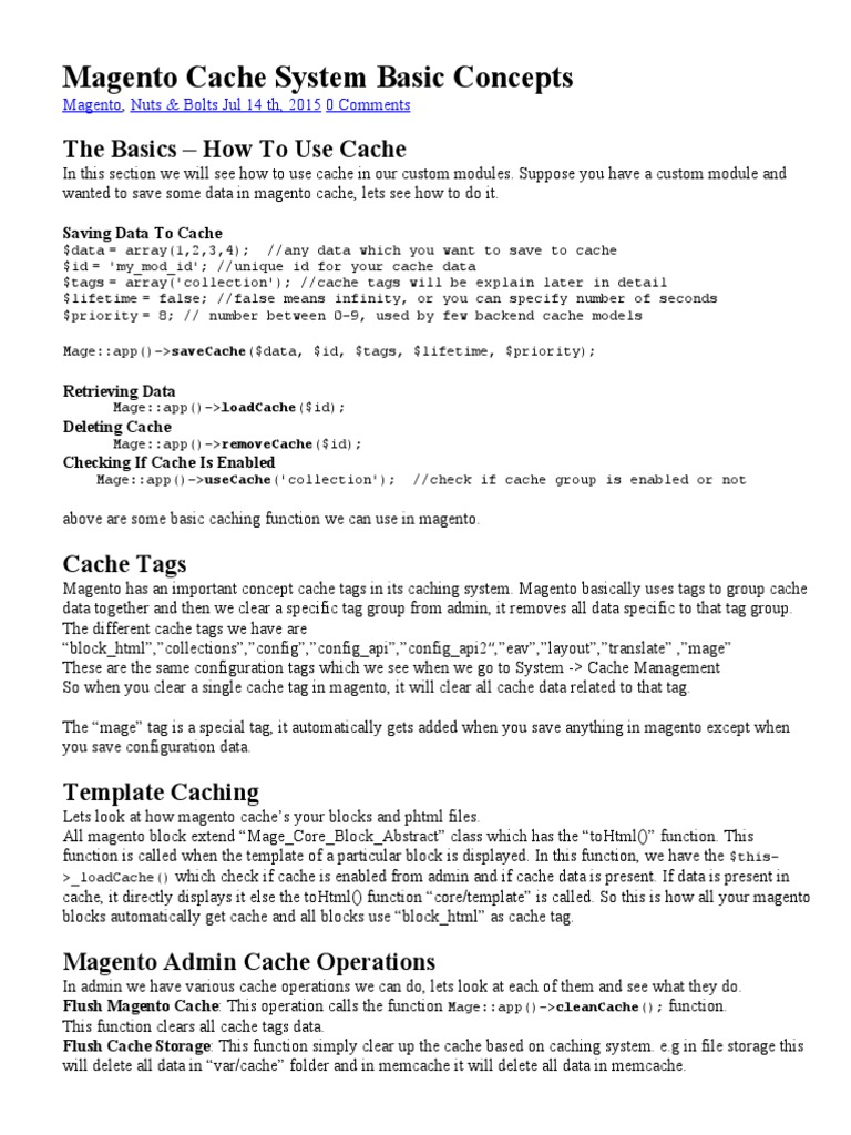 Magento Cache System Basic Concepts | PDF | Cache (Computing) | Computer File