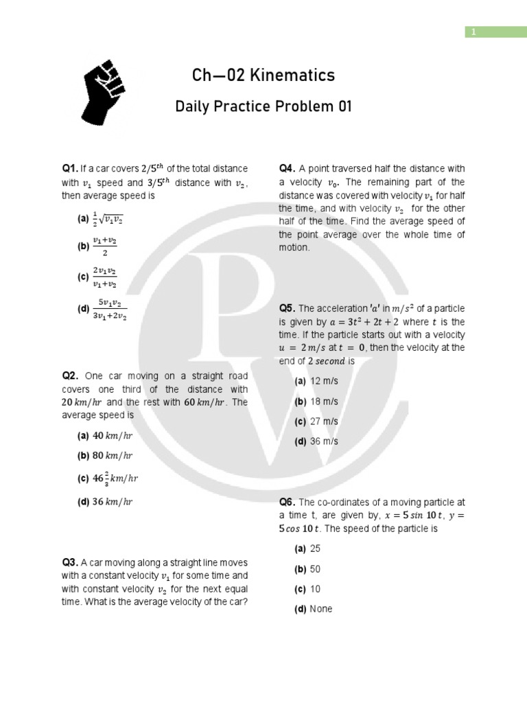 Ch-02 Kinematics: Daily Practice Problem 01 | PDF | Kinematics | Acceleration