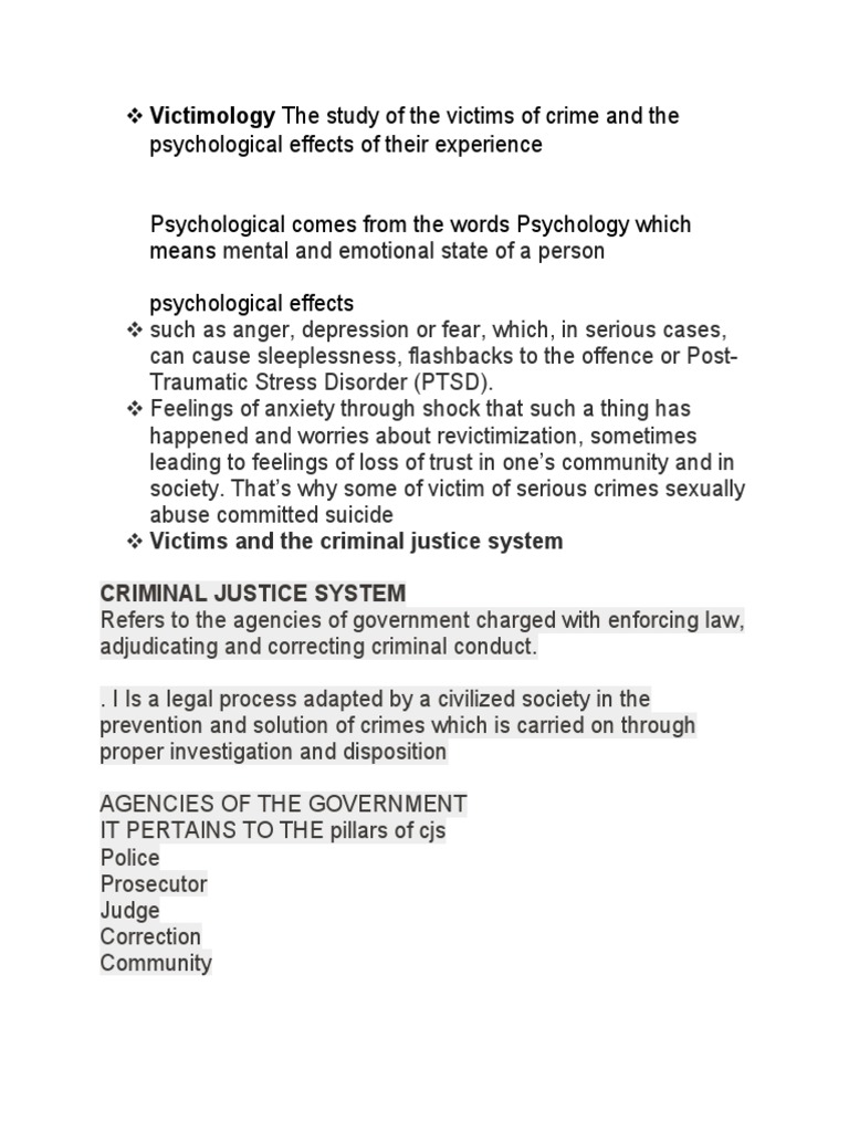Victimology: Examining the Psychological Effects on Victims and Their ...