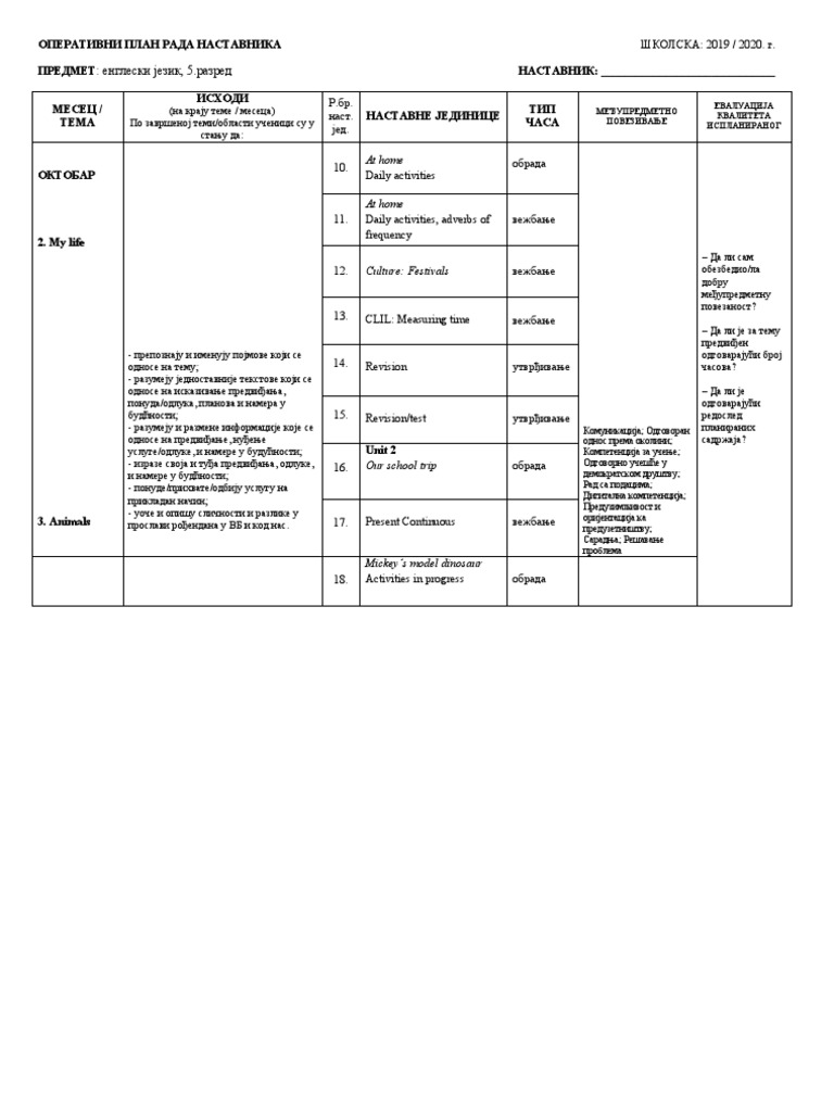 02 - Operativni Plan Project 2 Oktobar | PDF