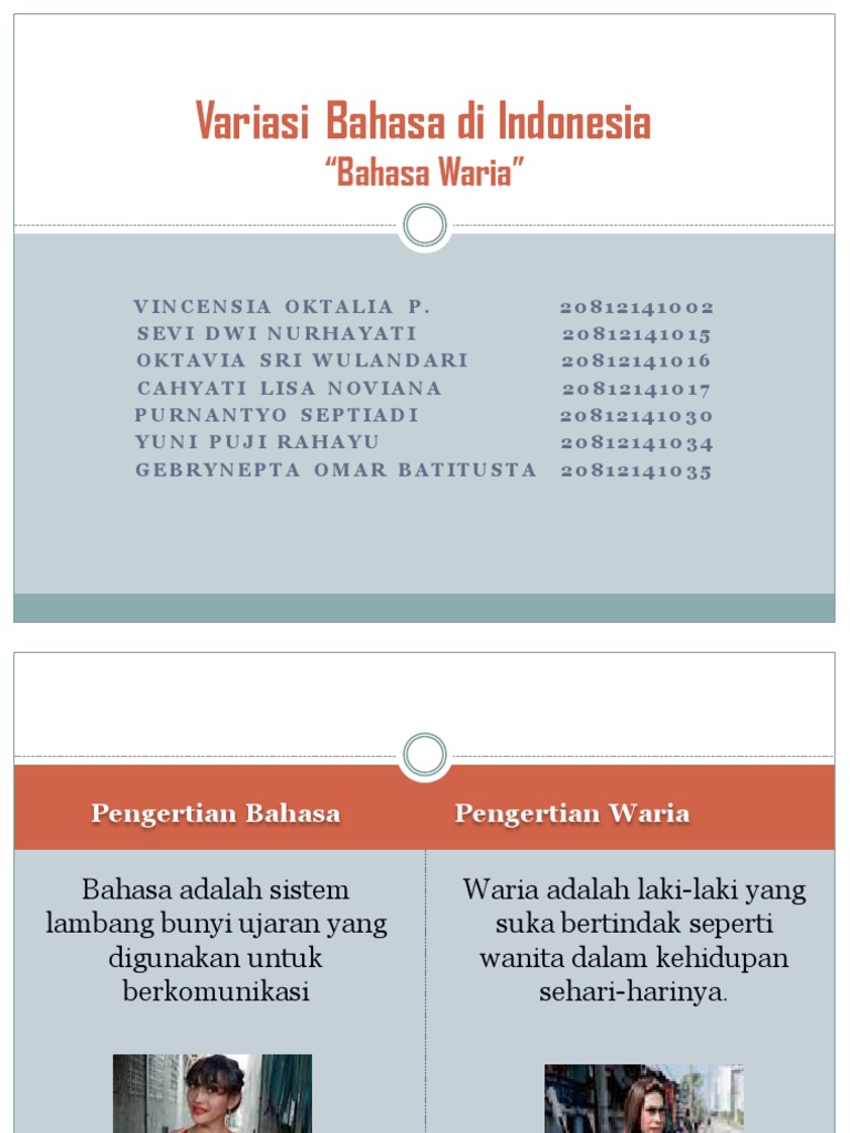 Variasi Bahasa Di Indonesia - Bahasa Waria | PDF