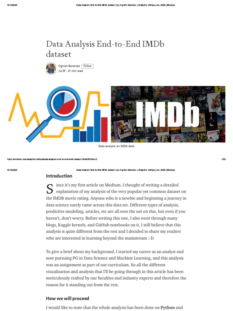 Data Analysis End-to-End IMDb Dataset - by Ognish Banerjee - Analytics Vidhya - Jul, 2020 ...