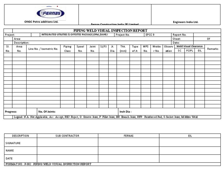 P002 - Piping Weld Visual Inspection Report | PDF