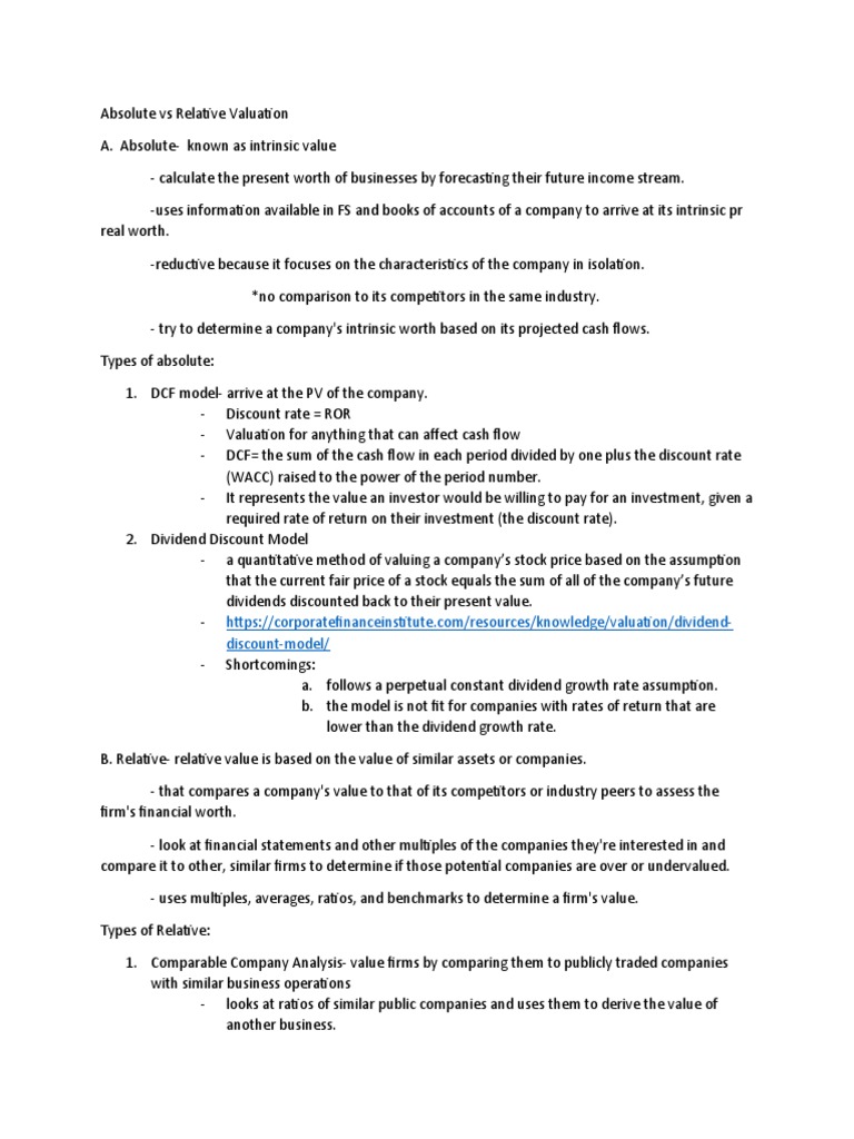 Absolute vs Relative Valuation Explained | PDF | Discounted Cash Flow ...