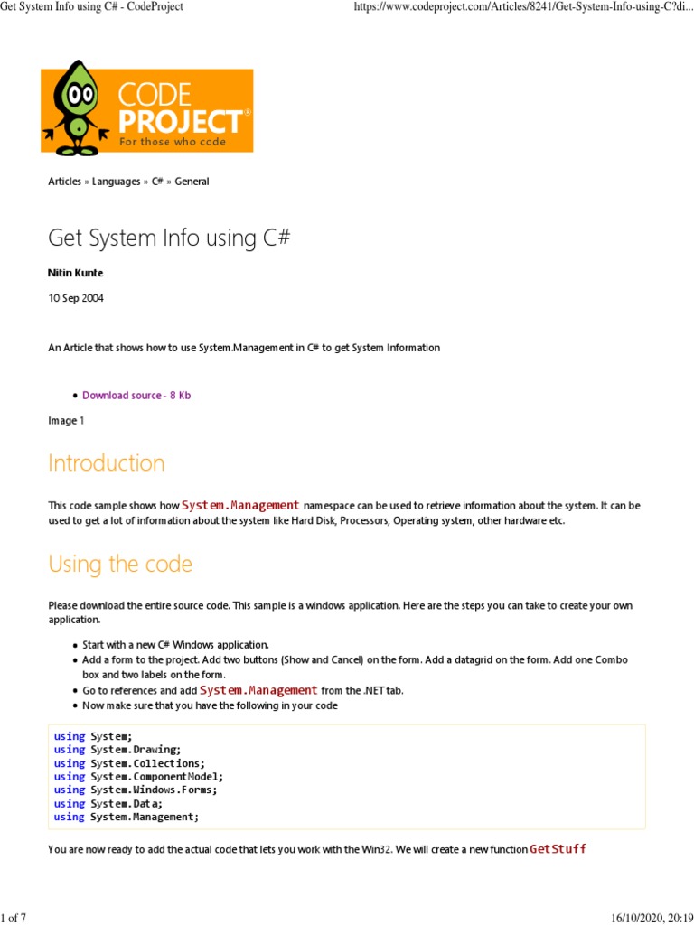 Get System Info Using C# - CodeProject | PDF | Typefaces | C Sharp (Programming Language)