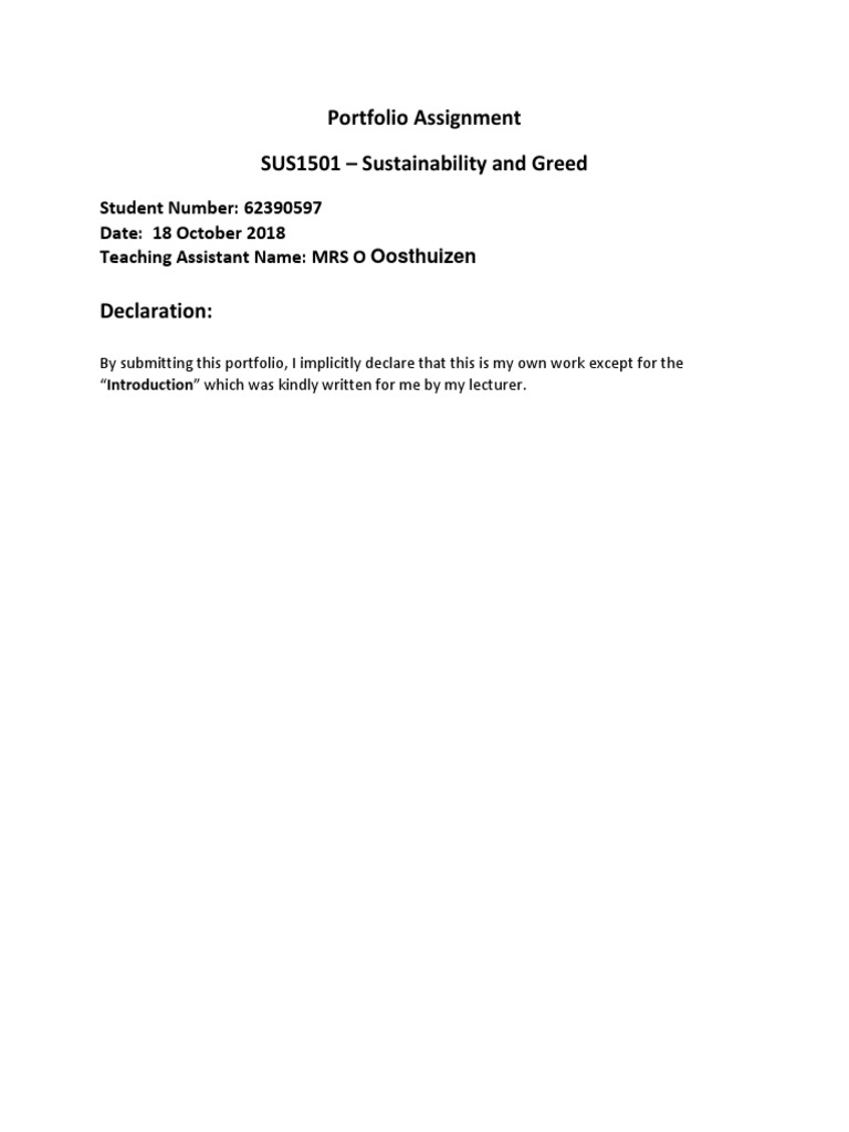 Portfolio Assignment SUS1501 - Sustainability and Greed | PDF | Greed ...