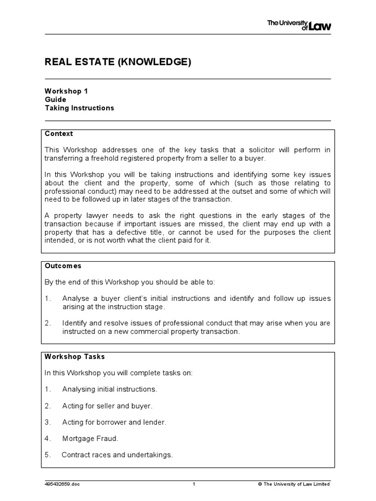 Real Estate (Knowledge) : Workshop 1 Guide Taking Instructions | PDF ...