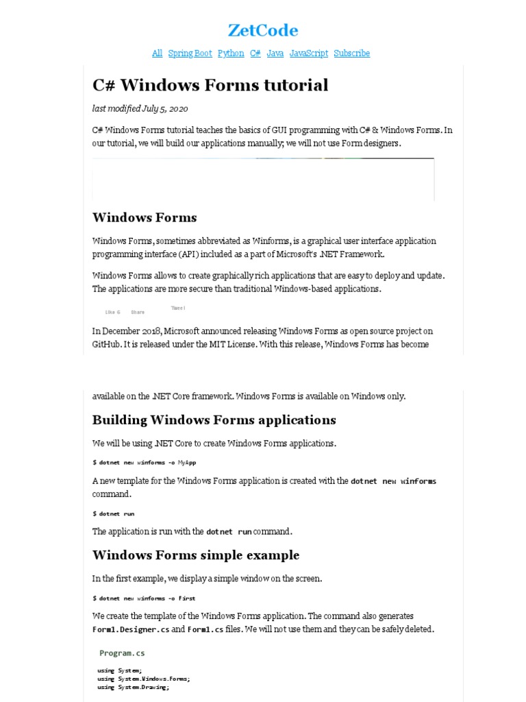 C# Windows Forms Tutorial - Learn C# GUI Programming With Windows Forms | PDF