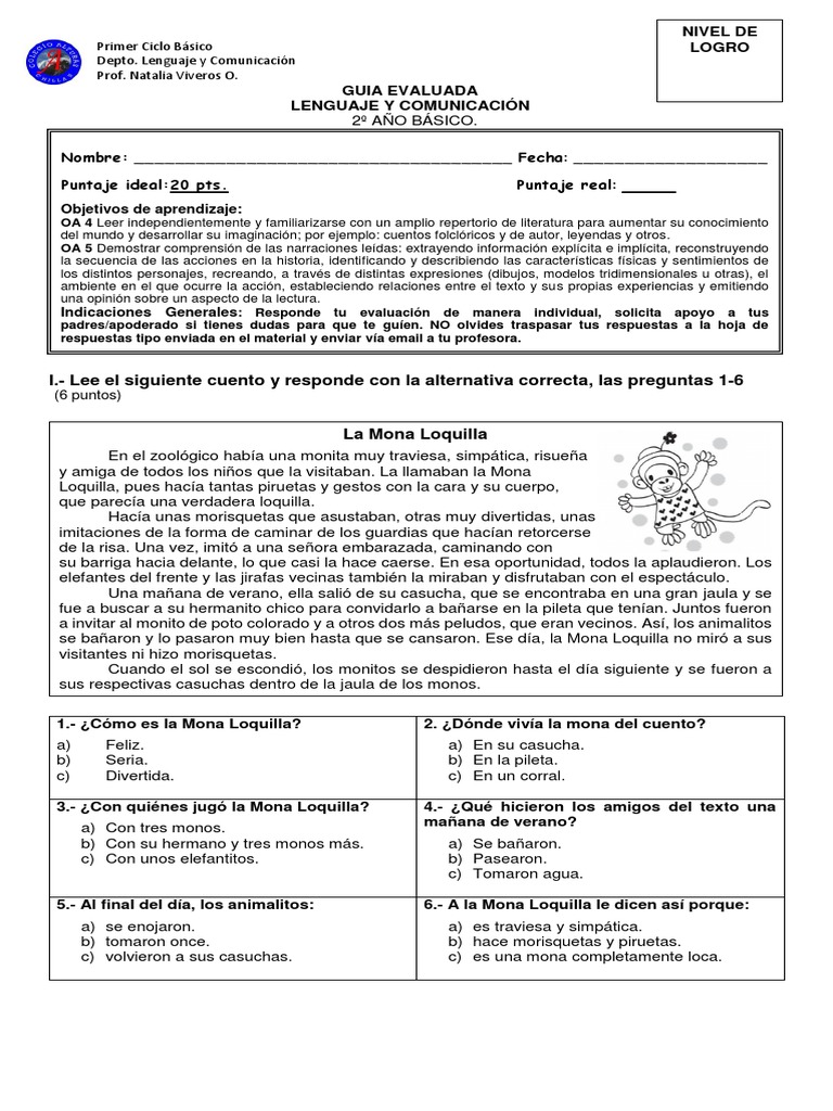 2° Básico - Guía Evaluada. Lenguaje | PDF