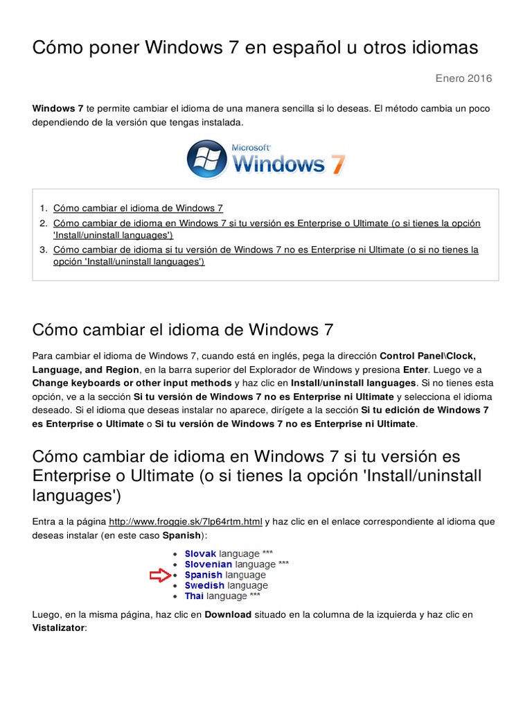 Cómo Poner Windows 7 en Español U Otros Idiomas | PDF | Windows 7 ...