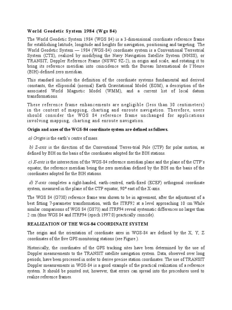 Resume of WGS84 & ITRF | PDF | Geodesy | Global Positioning System
