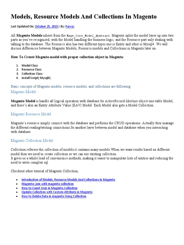 Models Resource Models And Collections In Magento Pdf Object Computer Science Databases