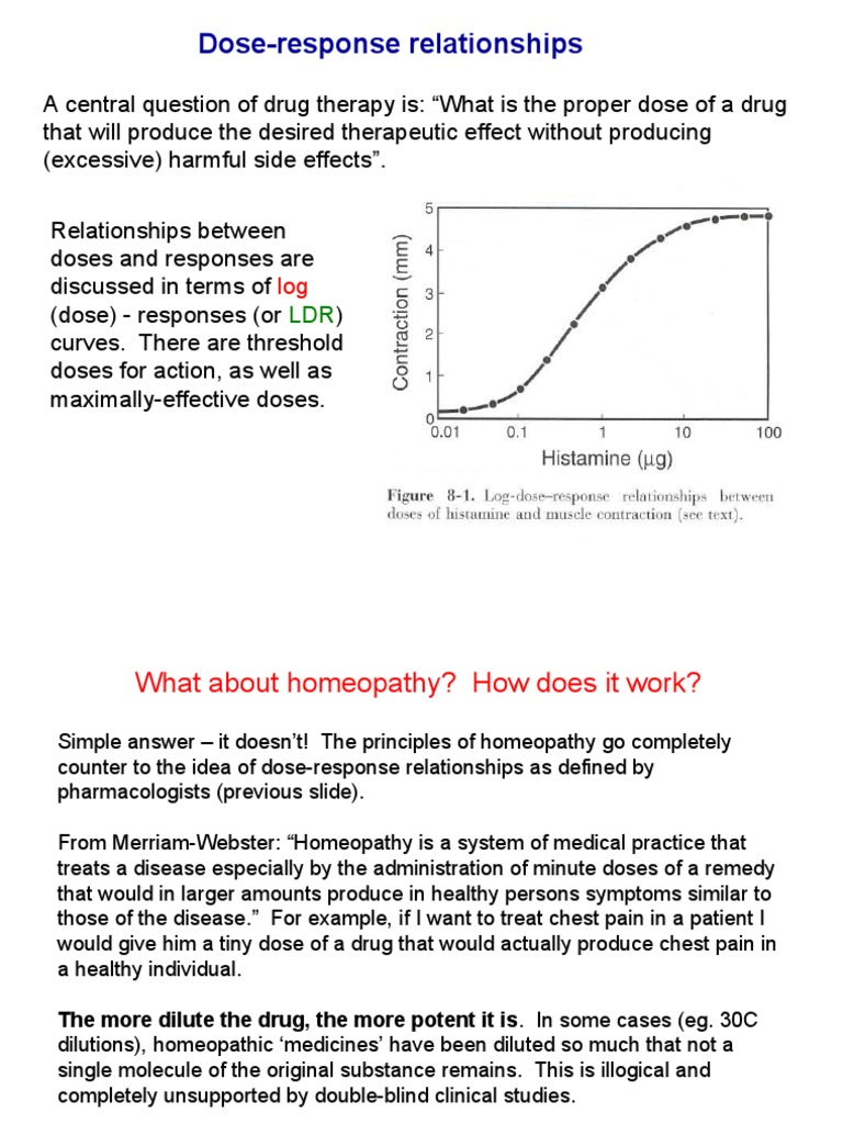 Lecture-09 Dose-Response Relationships | PDF | Homeopathy | Dose (Biochemistry)
