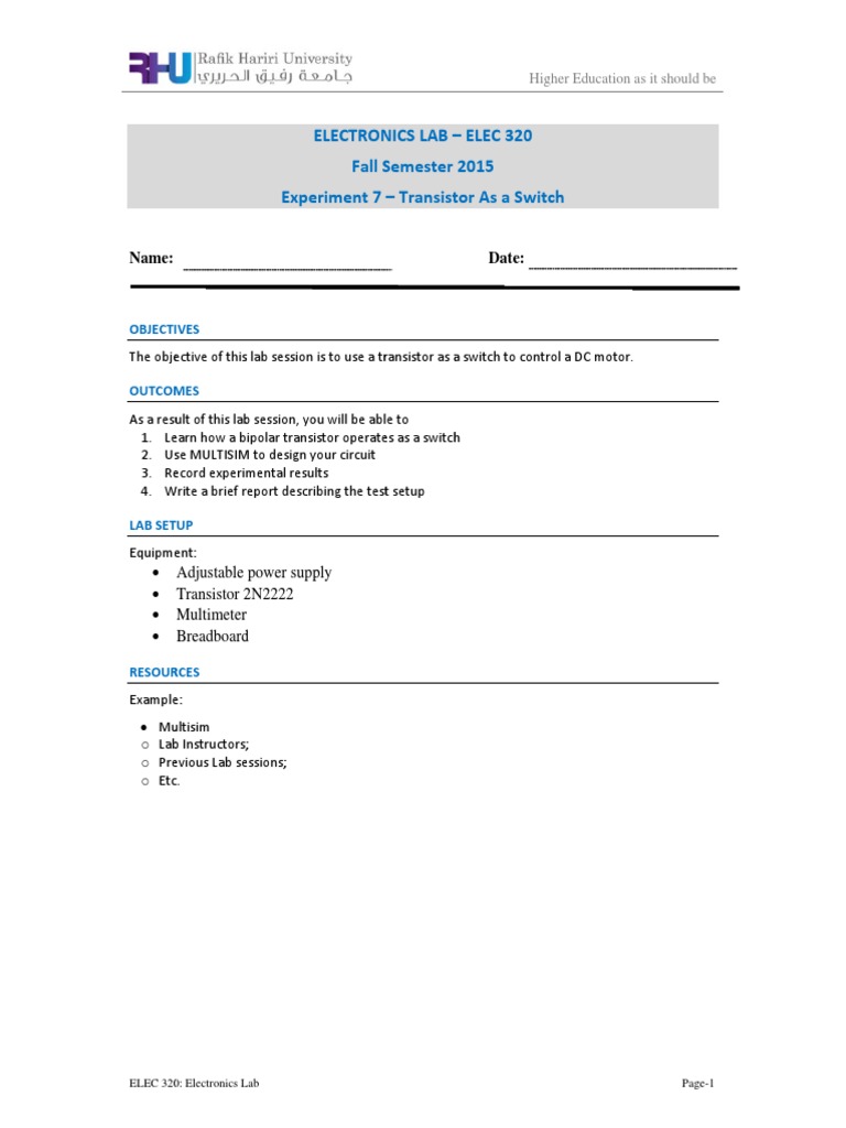 Electronics - Experiment 7 - Transistor As A Switch | PDF | Transistor ...