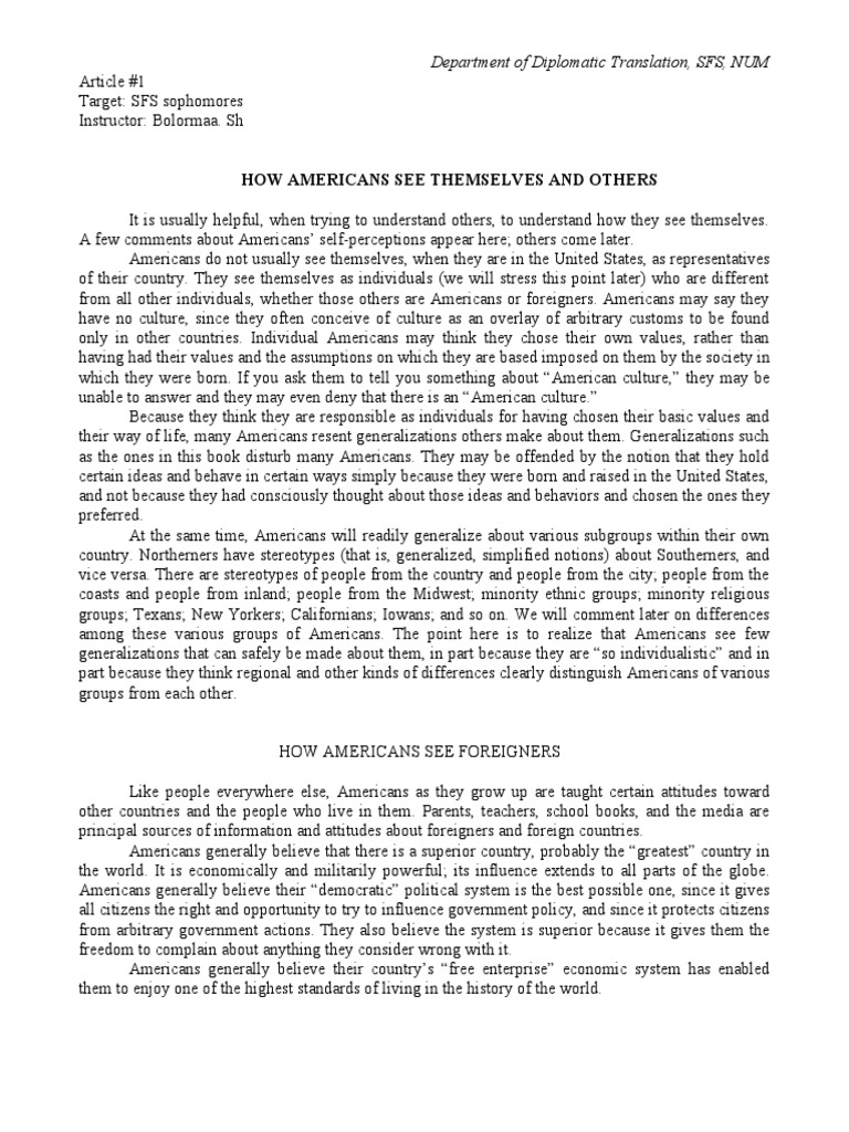 American Self-Perception and Identity | PDF | The United States ...