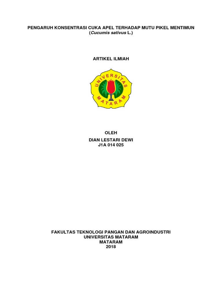 Pengaruh Konsentrasi Cuka Apel Terhadap Mutu Pikel Mentimun (Cucumis ...