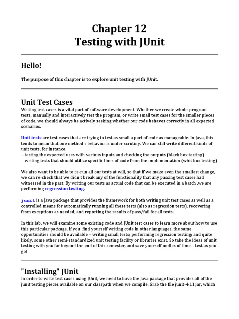 Testing With Junit Hello Pdf Unit Testing Java Programming Language 