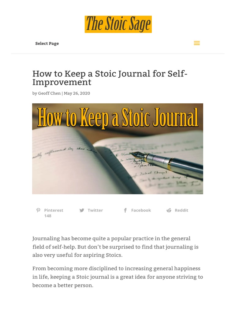 How To Keep A Stoic Journal For Self-Improvement - The Stoic Sage | PDF | Stoicism | Metaphysics