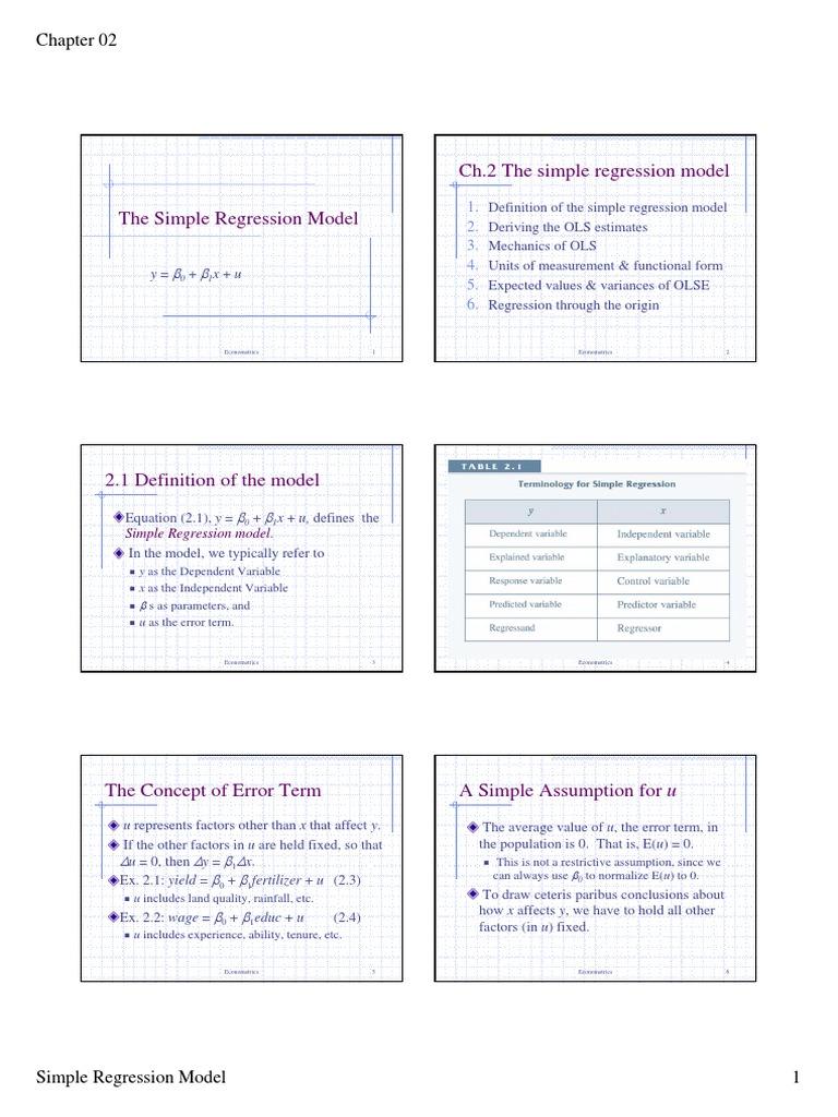 Ch.2 The Simple Regression Model | PDF | Ordinary Least Squares | Errors And Residuals