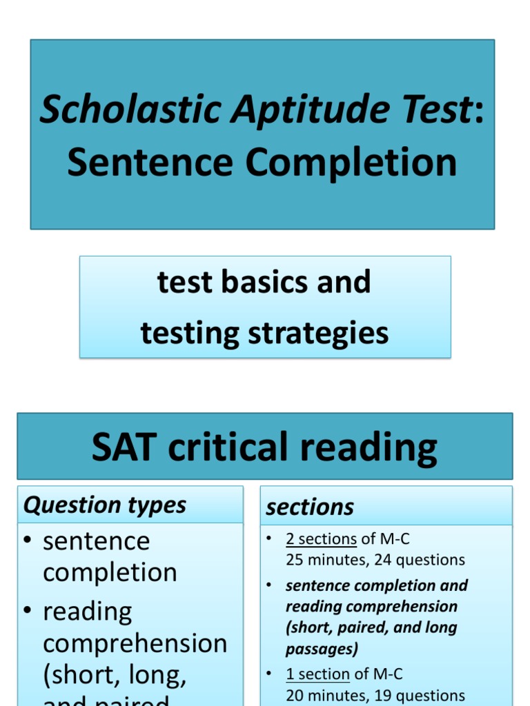 SAT Sentence Completion Strategies | PDF | Sat | Reading Comprehension