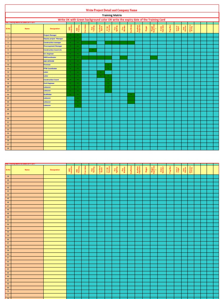 HSE Training Matrix Template Excel | PDF