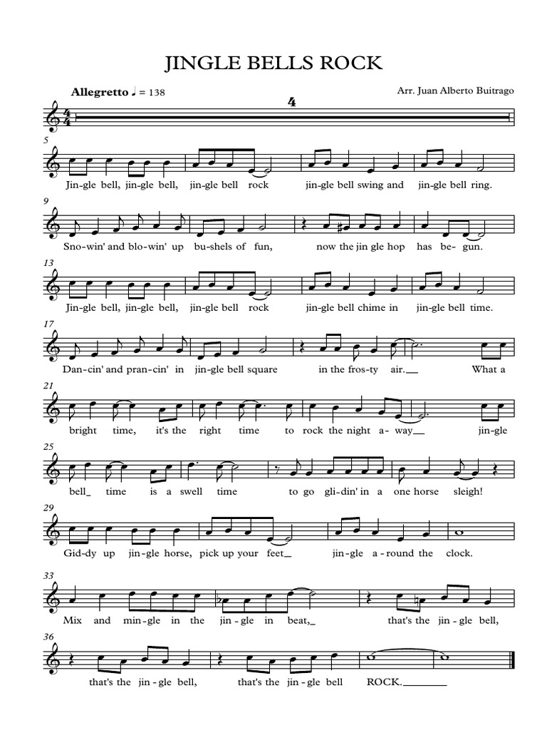 JINGLE BELLS ROCK - Flauta + Letra - Partitura Completa | PDF ...