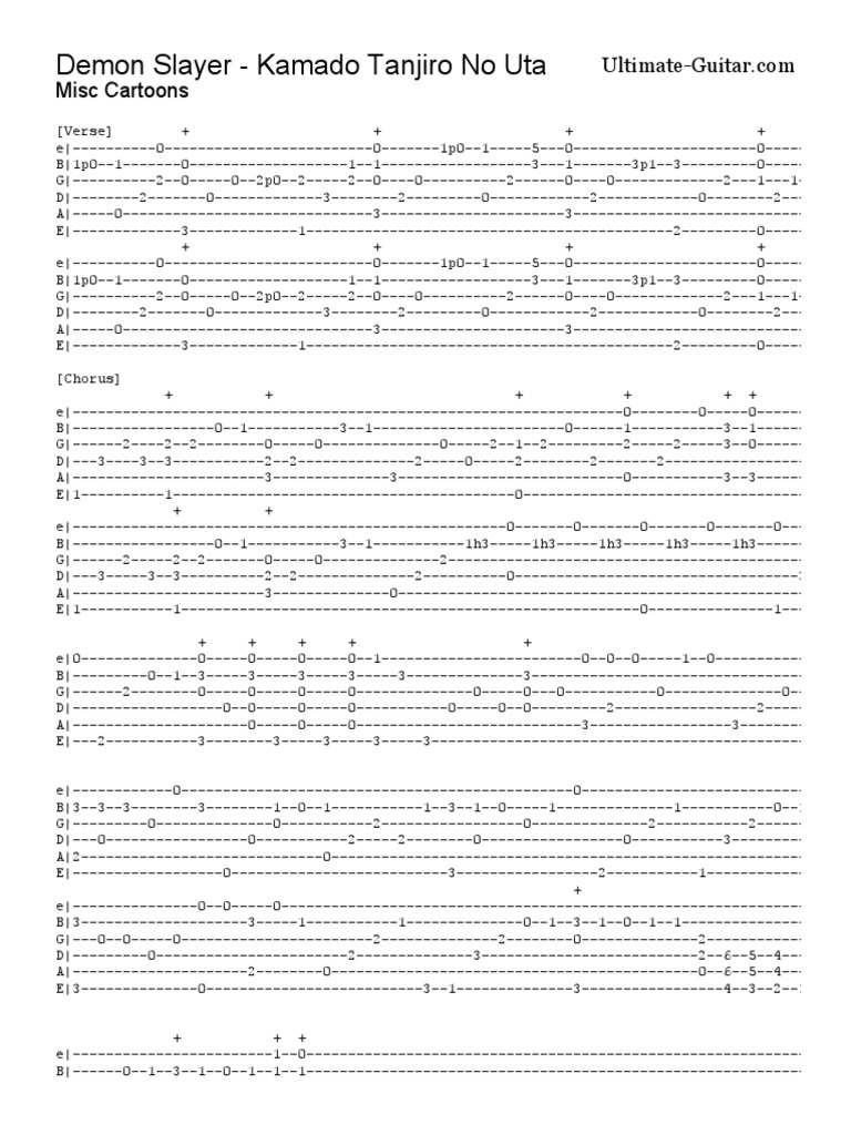 Kamado Tanjiro No Uta Guitar Tabs | PDF | Chordophones | String Instruments