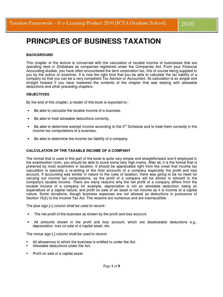 Principles of Business Taxation: Taxation Framework - © E-Learning ...