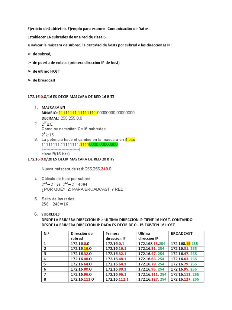 Ejercicio de SubNeteo | PDF | Dirección IP | Protocolos de red