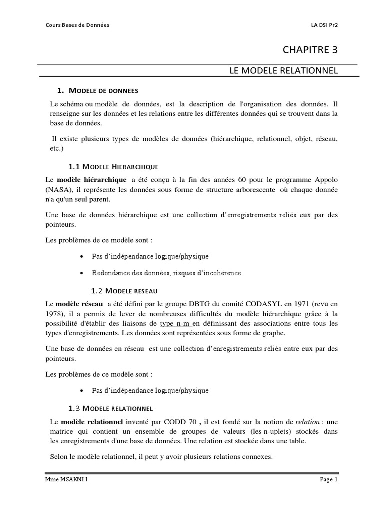 Chapitre 3 BD PDF | PDF | Modèle relationnel | Base de données relationnelle