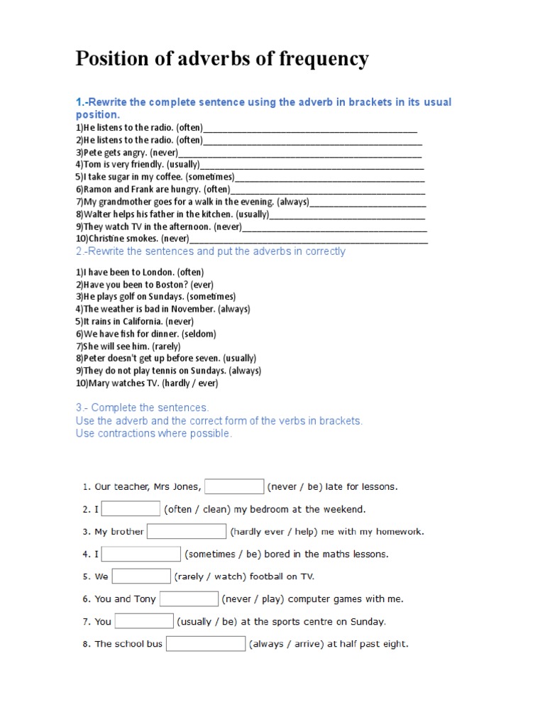 Position of Adverbs and Expressions of Frequency | PDF | Adverb | Syntax