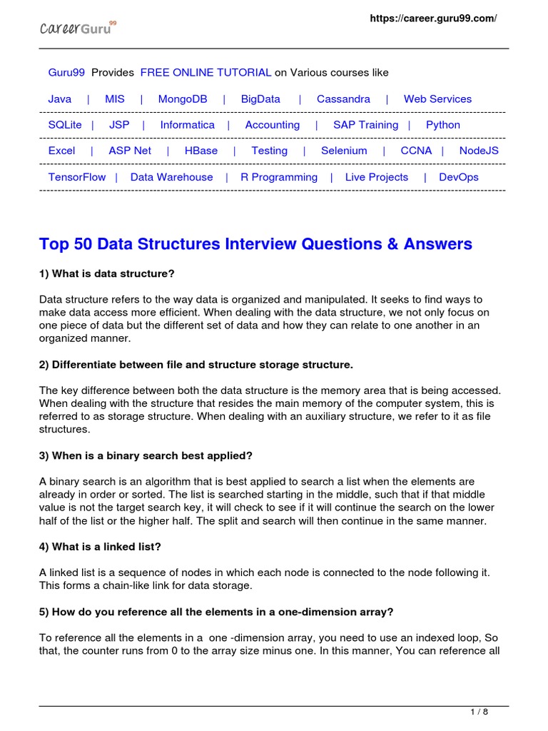 Top 50 Data Structures Interview Questions & Answers: 1) What Is Data ...