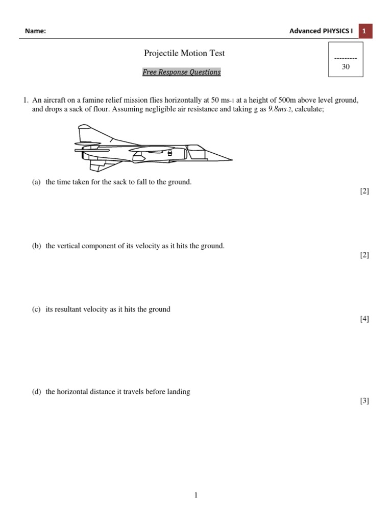AdvPhy I - Projectile Motion Test | PDF