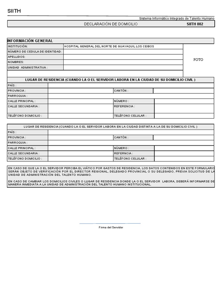 Formulario Siith 002 | PDF