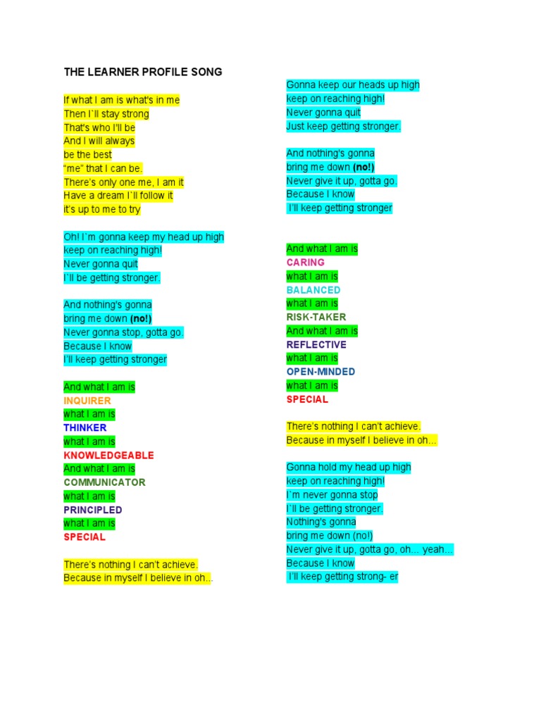 Learner Profile Empowerment Song | PDF | Self-Improvement