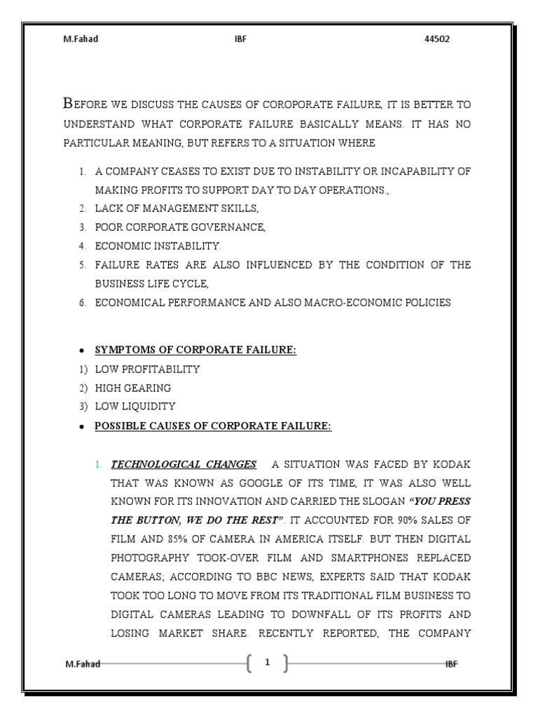 Understanding Corporate Failure: Key Causes and Symptoms | PDF ...