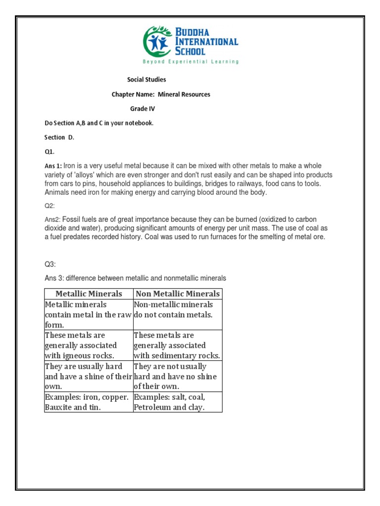 Class 4 Chapter 9 Mineral Resources | PDF | Metals | Iron