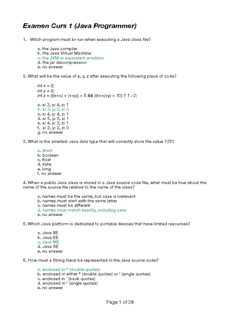 Examen Curs 1 (Java Programmer) : C. The JVM or Equivalent Emulator ...