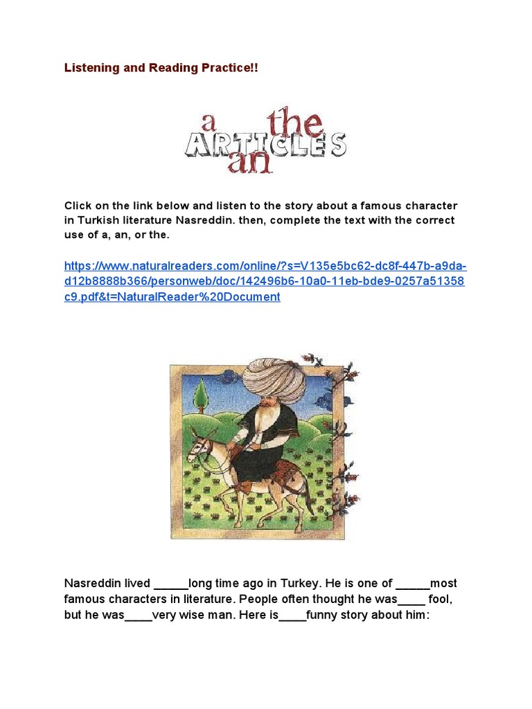 Nasreddin Listening and Reading Exercise | PDF | Travel | General Fiction
