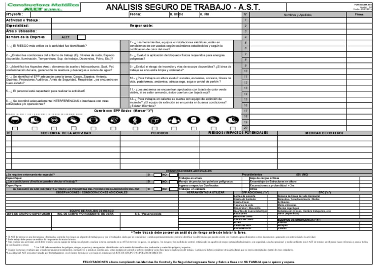04 Formato AST | PDF | Seguridad y salud ocupacional | Naturaleza