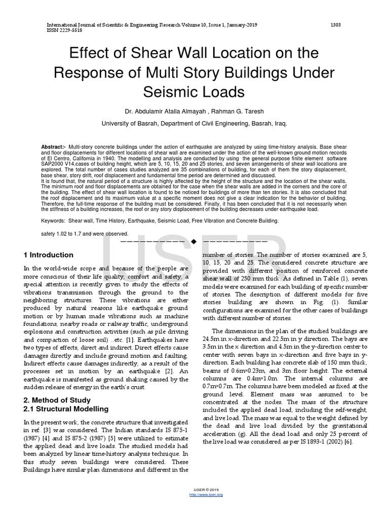 Effect of Shear Wall Location On The Response of Multi Story Buildings ...