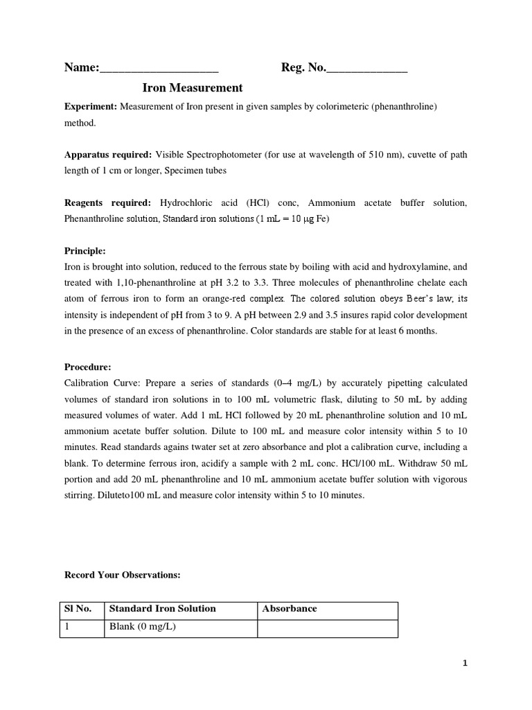 Iron Measurement Colorimetric Method | PDF | Iron | Spectrophotometry