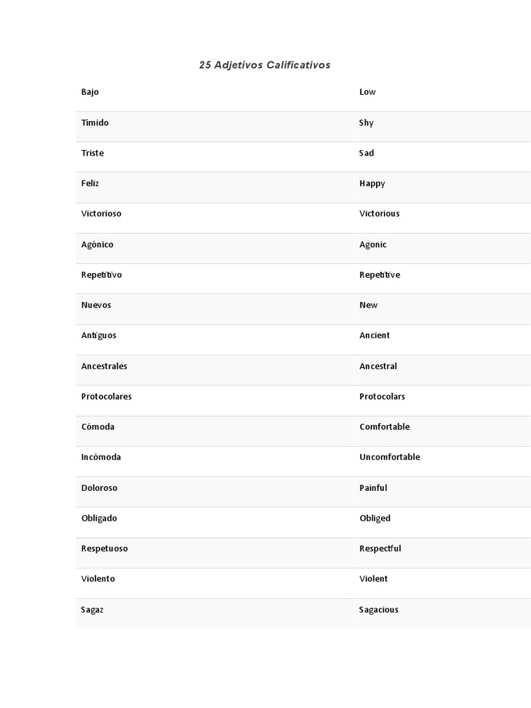 25 Adjetivos Calificativos en Español | PDF
