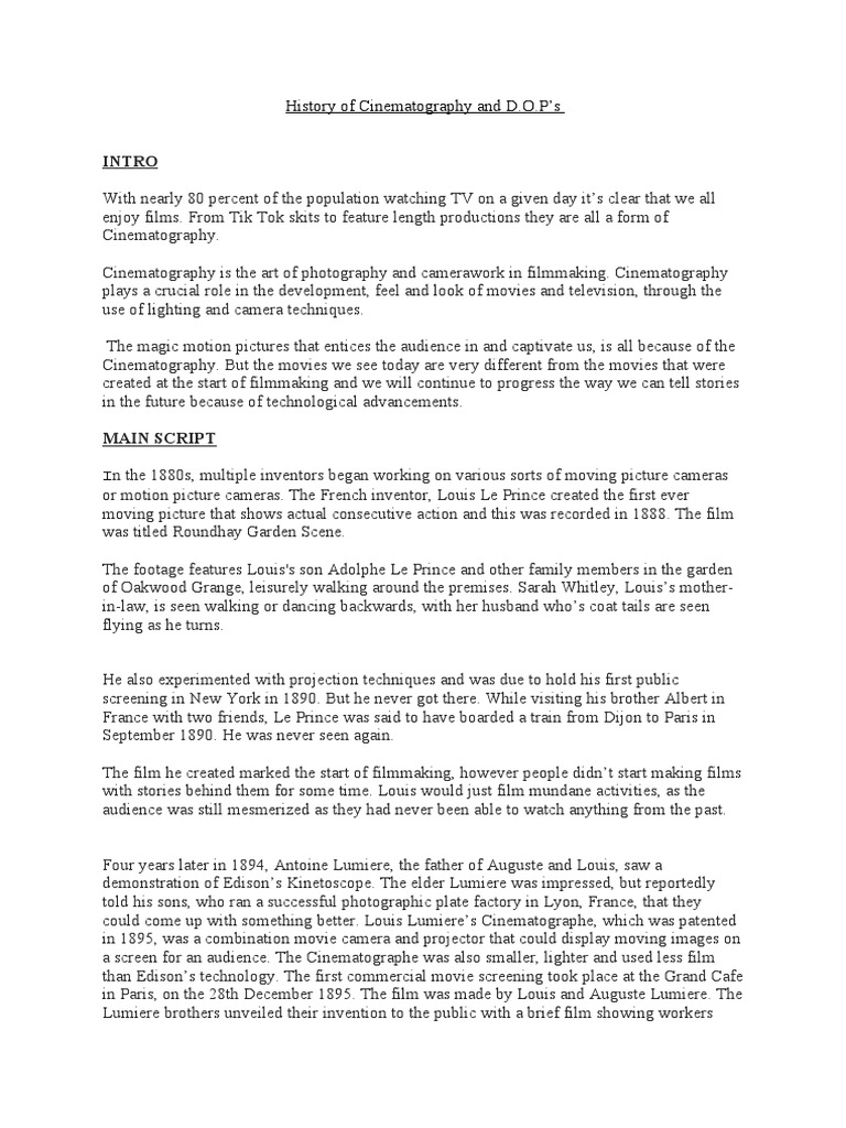 Cinematography Script | PDF | Cinematography | 3 D Film