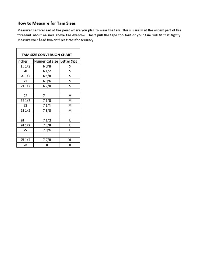 Tam Size Measurement Guide | PDF