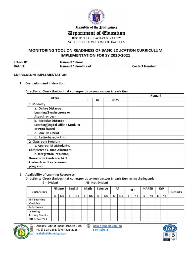 Readiness Monitoring for Basic Education | PDF | Distance Education ...