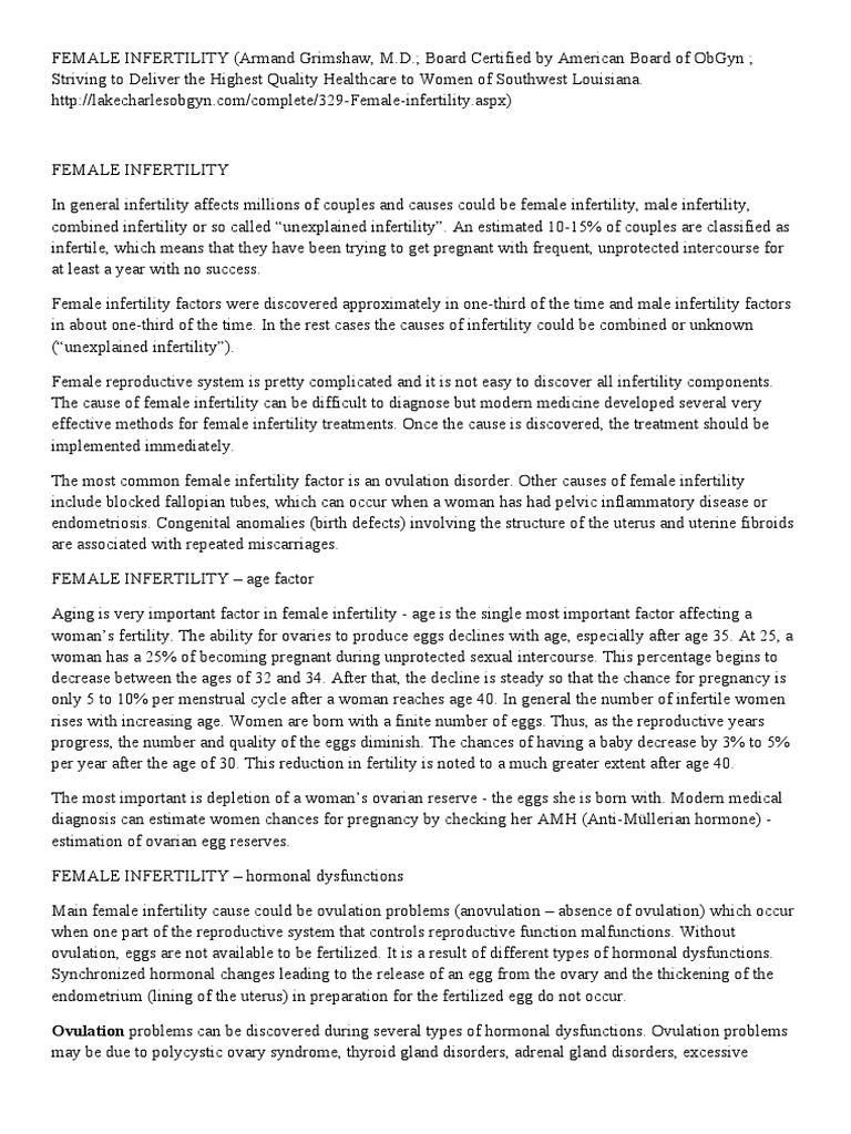 Causes and Types of Female Infertility | PDF | Infertility | Ovary