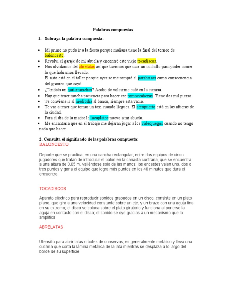 Palabras Compuestas en Contexto | PDF | Restaurante y Catering | Ocio