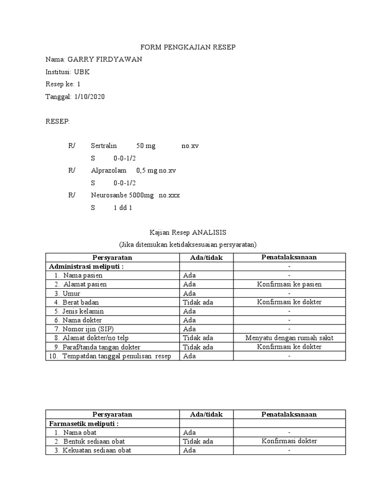 Formulir Kajian Resep Medis | PDF | Pengembangan Diri | Kesehatan Holistik