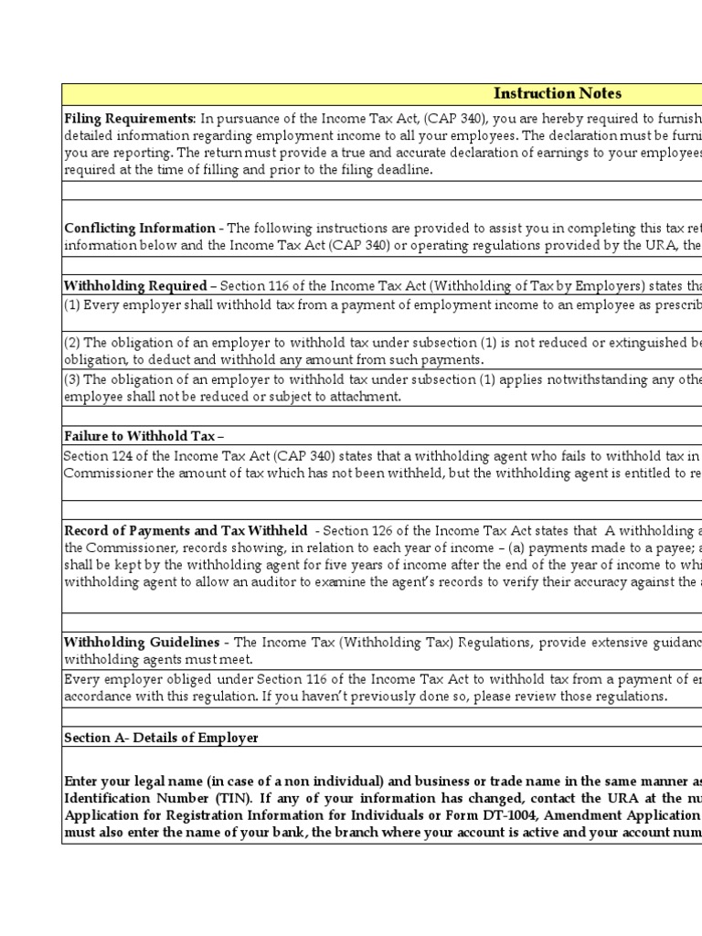 PAYE Return Sample | Download Free PDF | Withholding Tax | Microsoft Excel